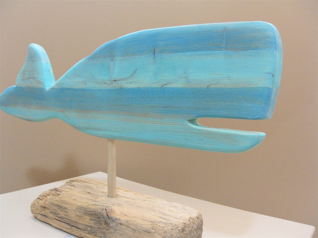 Whale on a Stand, Wooden Whale Decor, Rustic Whale Beach Decor, Driftwood Base Whale on a Stand ...