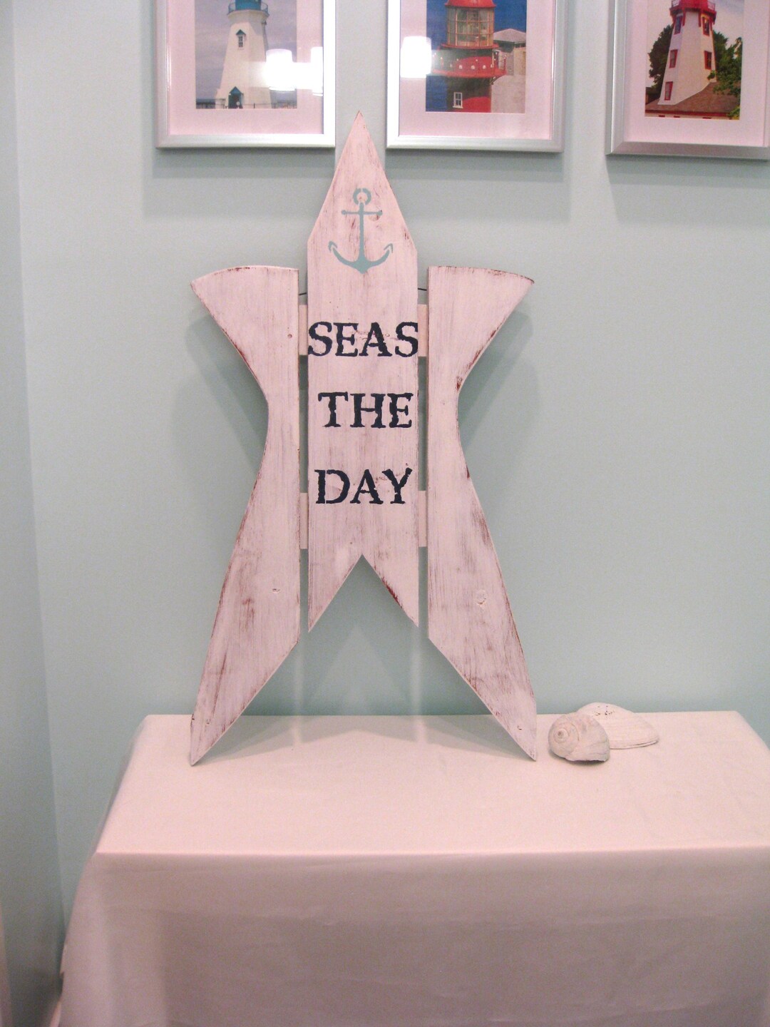 Large Seas the Day Sign, Coastal Seas the Day Wall Hanging, Shabby Chic ...