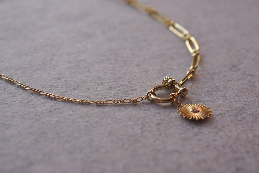 Gold Filled Delicate Paperclip Chain Sun Necklace - Stackable Pendant ...