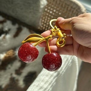 Cherry Bag Charm Matte Gold Sparkle Key Chain - Etsy