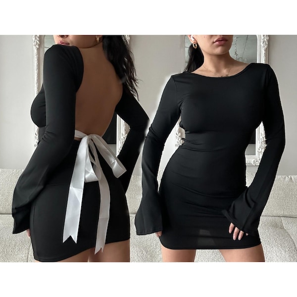 Black Ribbon Dress - Etsy