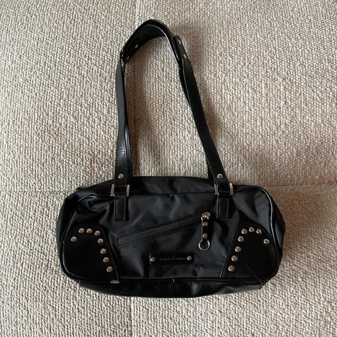 Black Studded Purse 2000s Style Shoulder Bag Leather Trim Biker Goth - Etsy