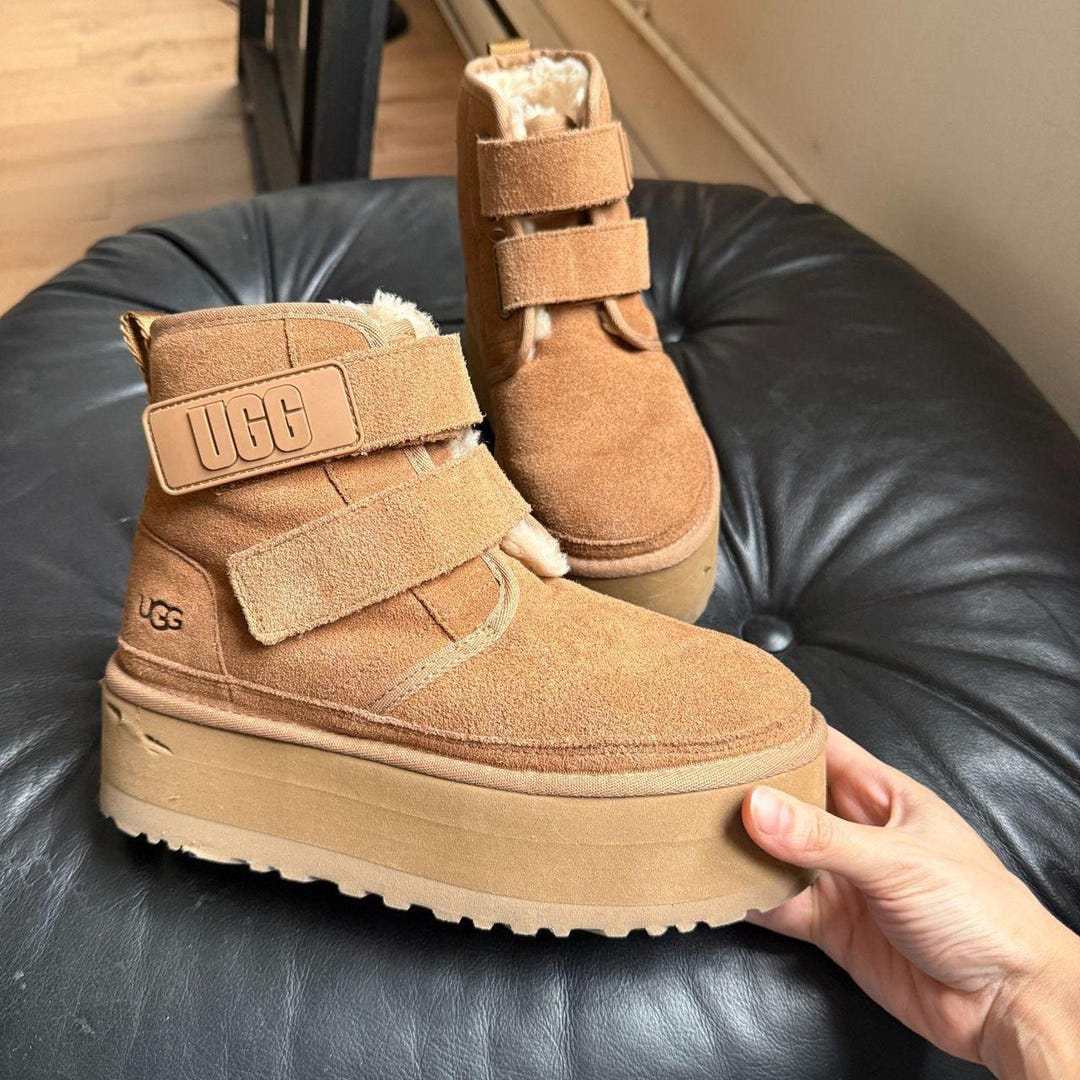 UGG Platform Velcro Boots Size 6 to 6.5 Women Tan Suede With Shearling ...