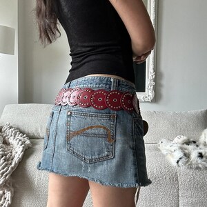Red Studded Leather Belt Faux Leather Concho Circle Oversized Buckle ...