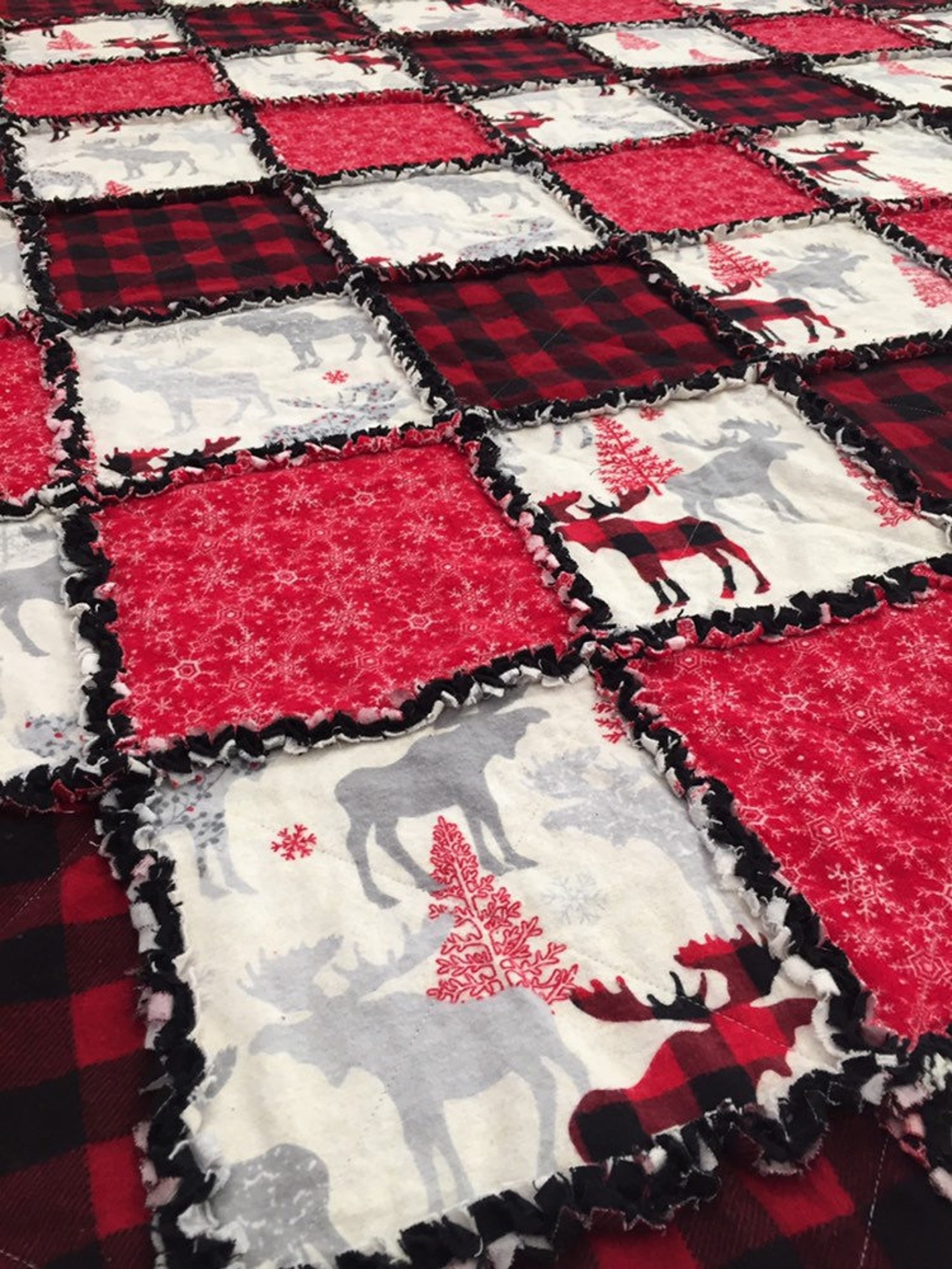 Rustic Extra Large Throw Size Winter Moose Square Rag Quilt in - Etsy