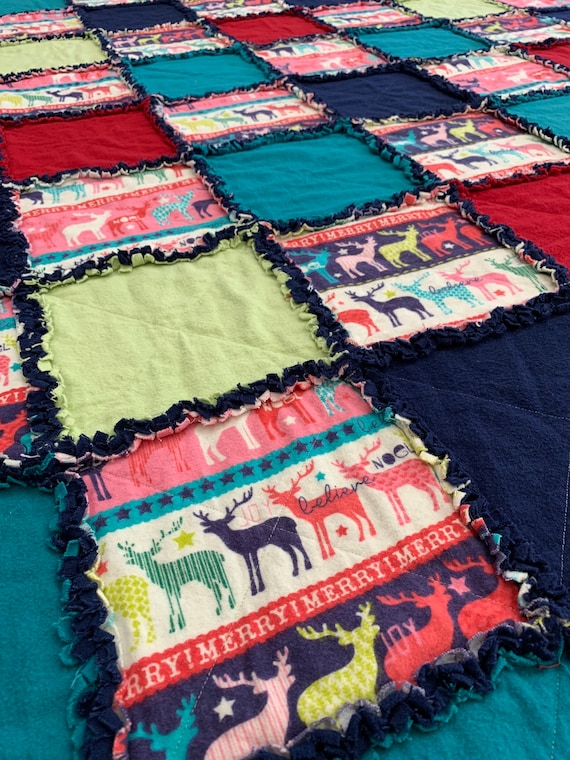 Non Traditional Christmas Throw Size Square Rag Quilt Winter | Etsy