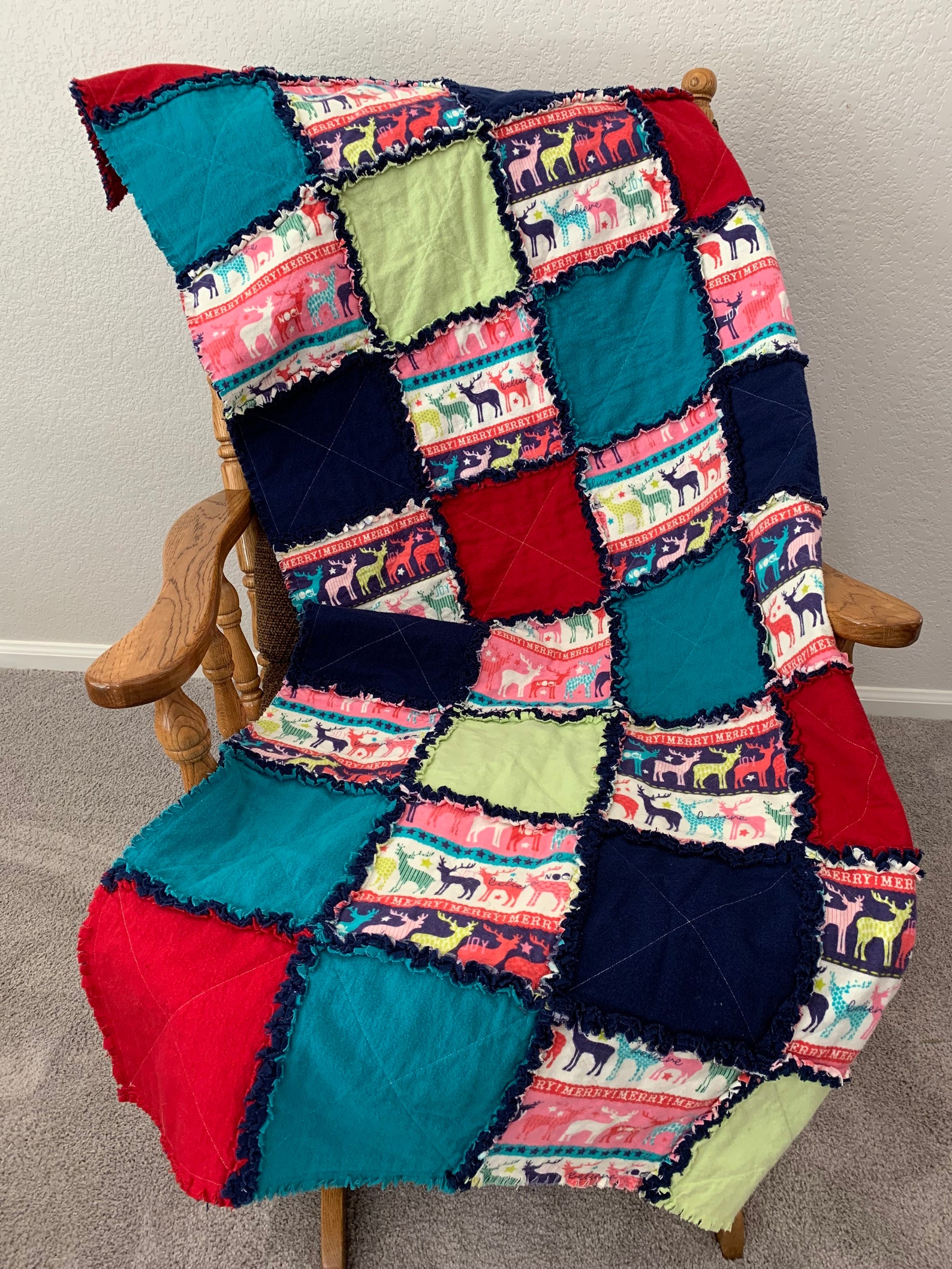 Non Traditional Christmas Throw Size Square Rag Quilt Winter | Etsy