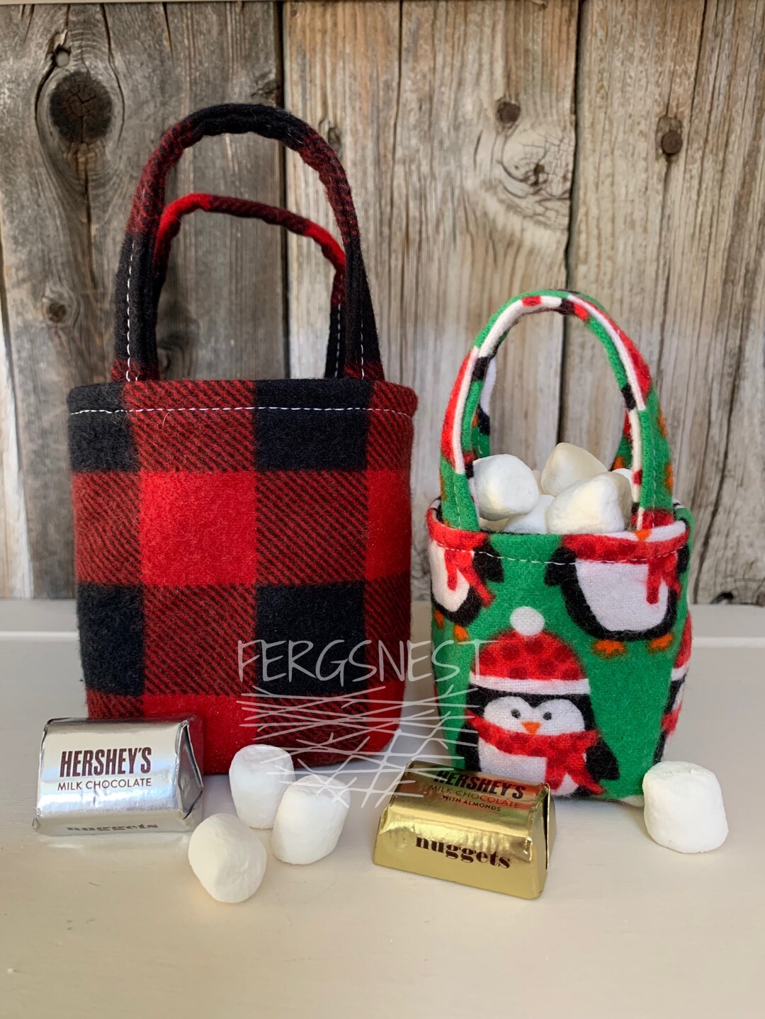 Small Lined Bags for Elves, Fabric Treat Bags, Holiday Bags for Stuffed ...