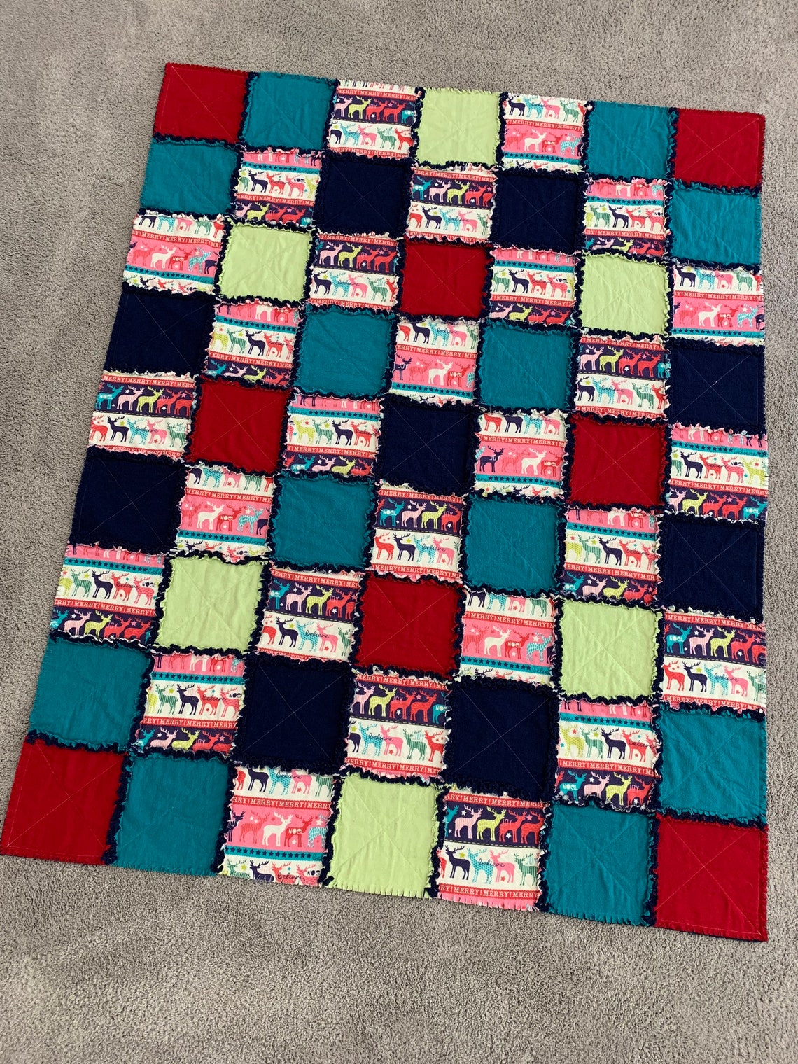 Non Traditional Christmas Throw Size Square Rag Quilt Winter | Etsy