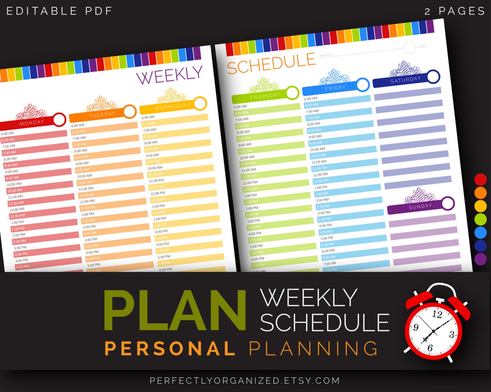 Weekly Everyday Time Schedule Tracker Calendar Reminder Alarm | Etsy