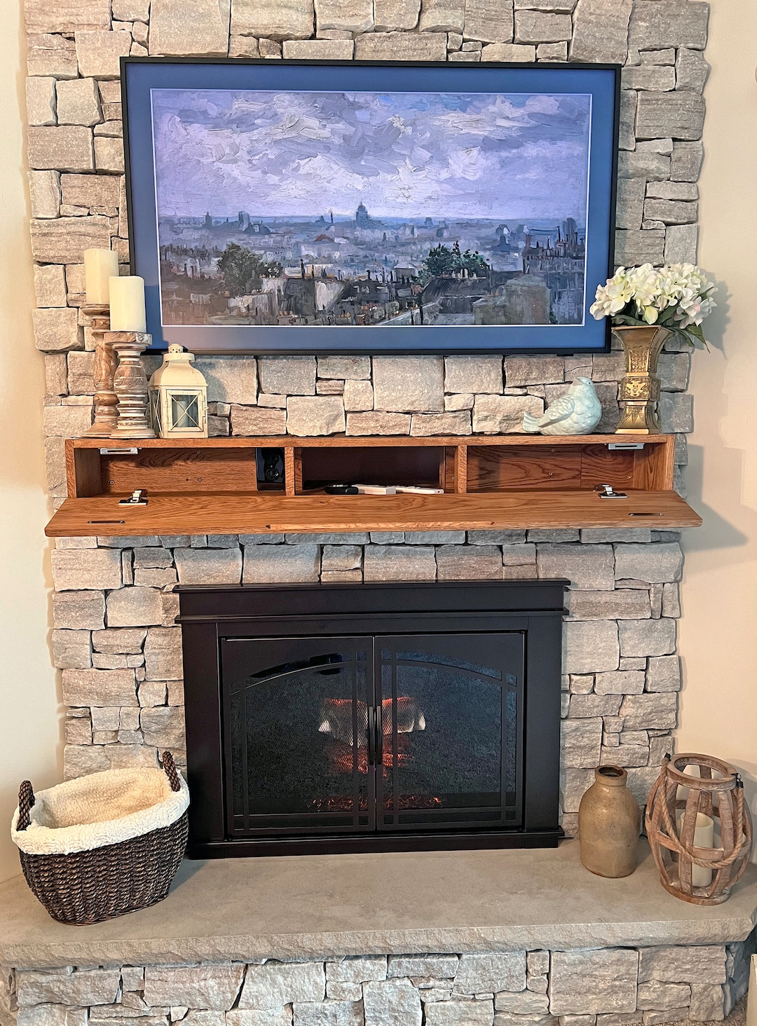 Handmade Drop Front Fireplace Mantle: Hidden Storage Shelf - Etsy