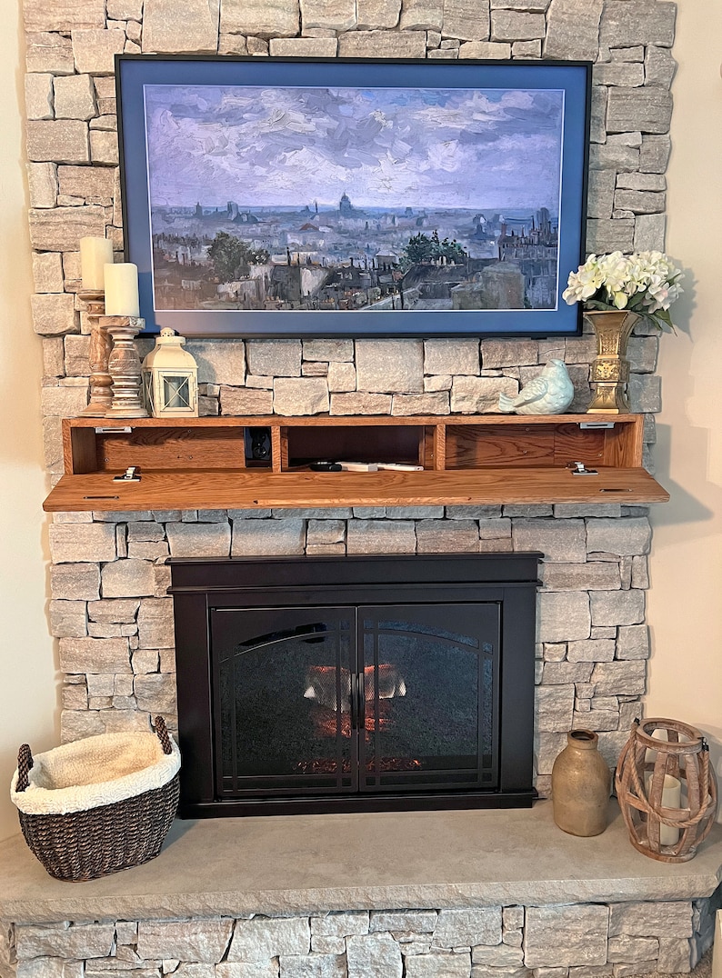 Handmade Drop Front Fireplace Mantle: Hidden Storage Shelf - Etsy