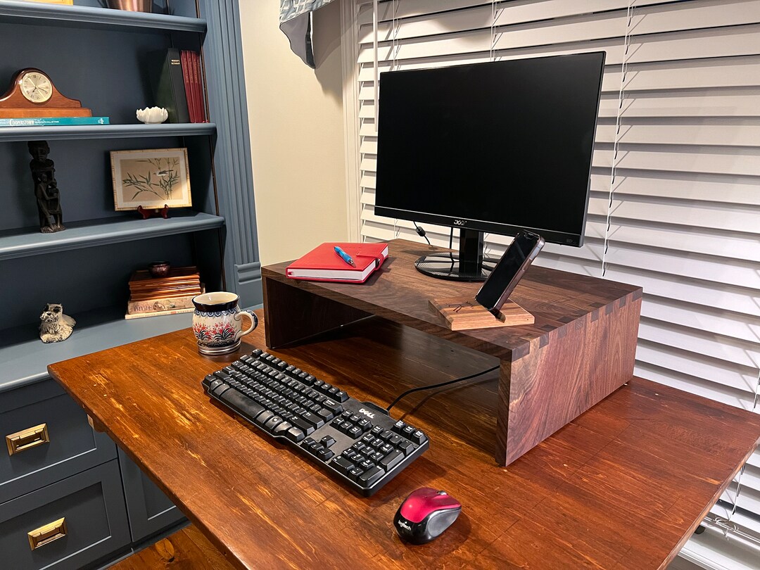 Handmade Walnut Monitor Stand: Desk Organizer With Storage Cubby - Etsy