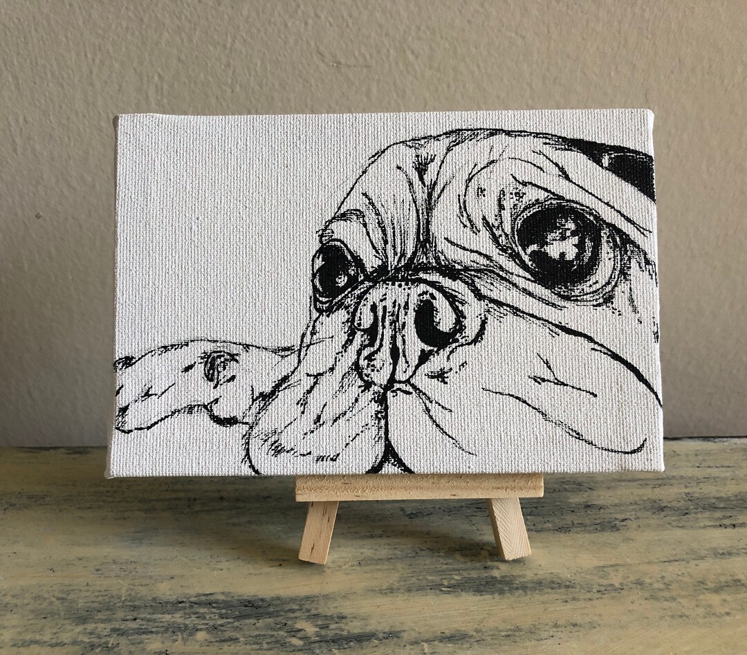 Miniature Pet Portrait, Pug, Pugs, Dogs, Illustration, Drawing, Canvas ...
