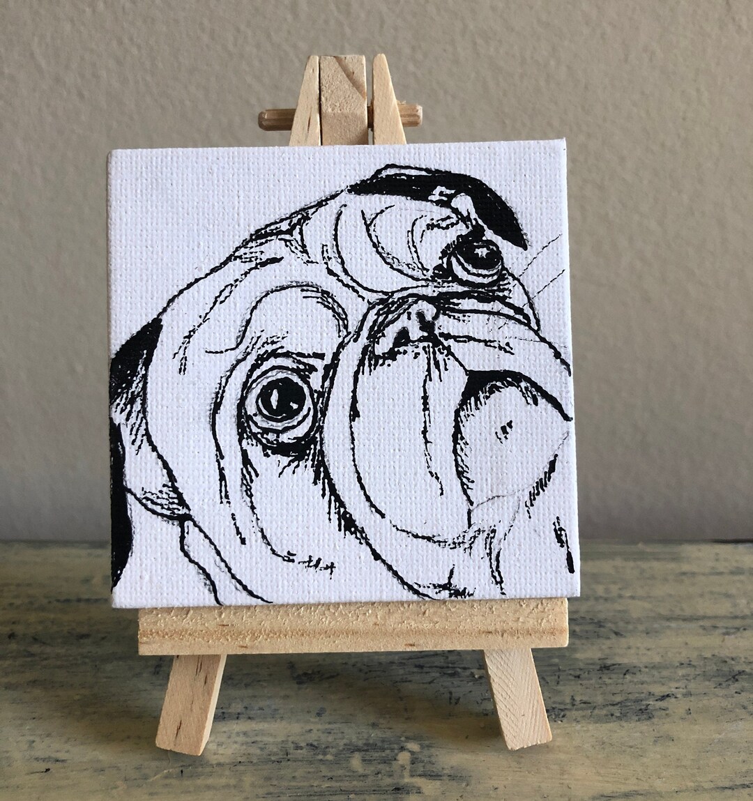 Miniature Pet Portrait, Cute Pug Decor, Pet Portrait, Pugs, Pug, Dogs ...
