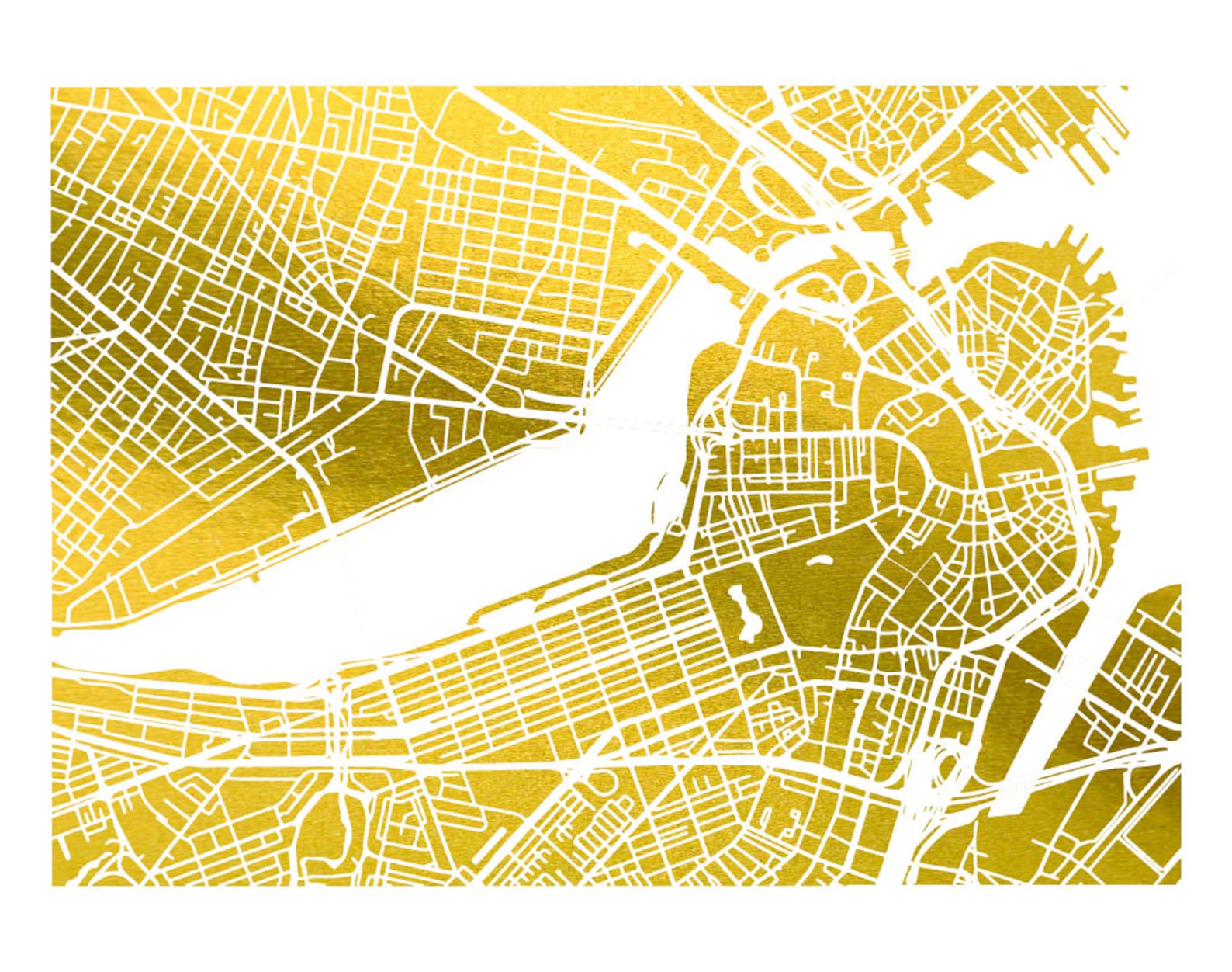 Boston Foil City Grid Map | Etsy