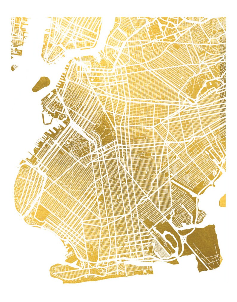 Brooklyn Foil City Grid Map W/ Mat Frame - Etsy