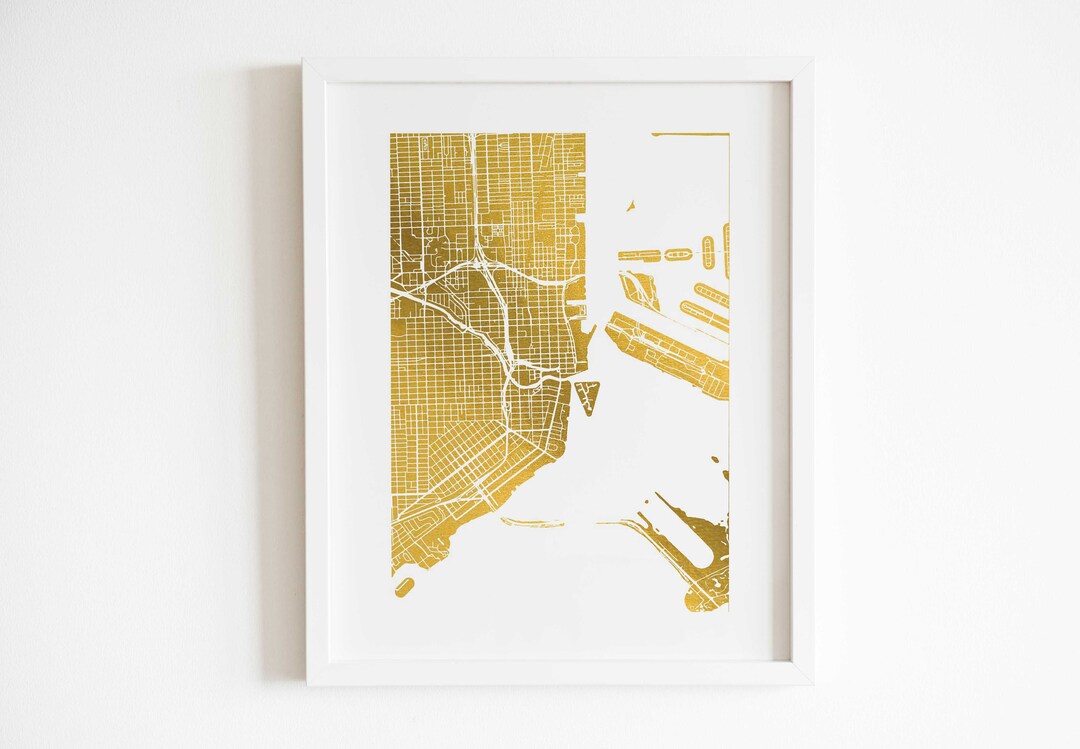 Miami City Grid Map W/ Mat Frame - Etsy