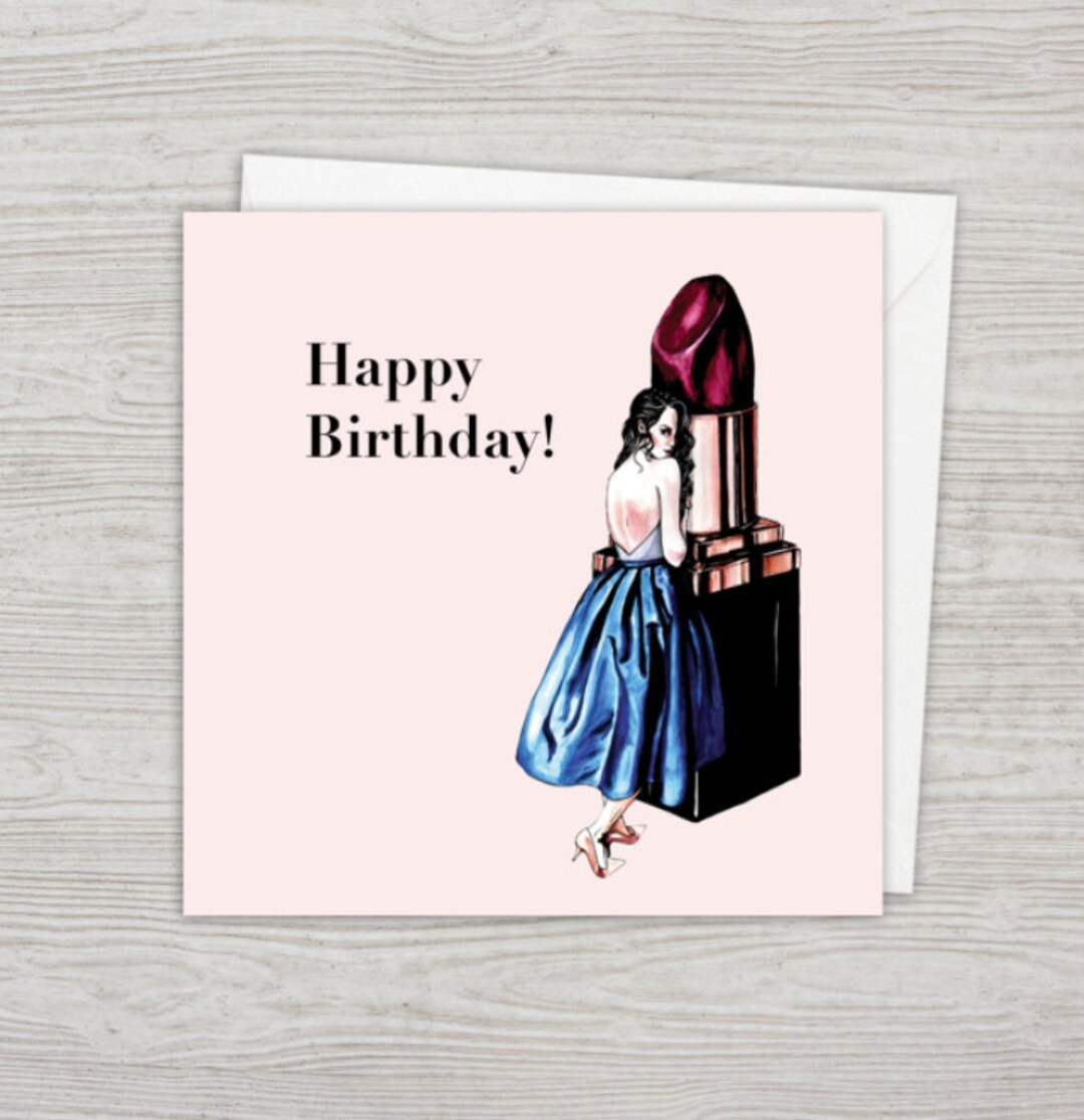 Fashion Illustration Vintage Lipstick Lady Birthday Card - Etsy