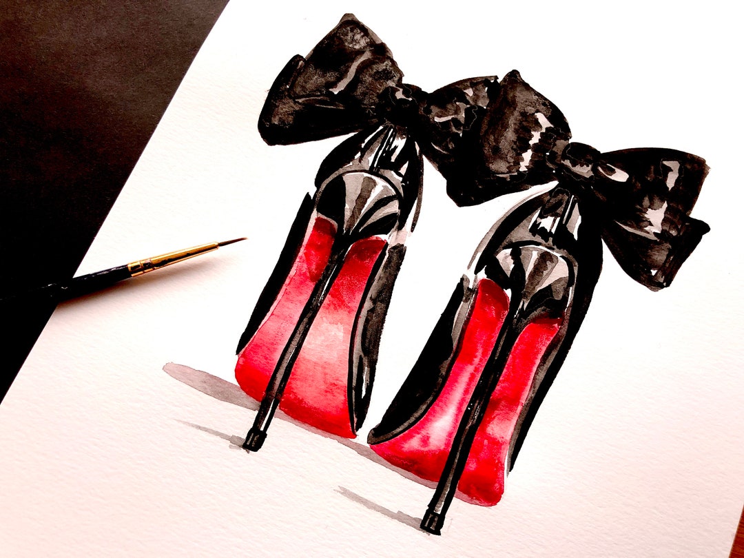 Tacones icónicos zapatos de suela roja acuarela ilustración - Etsy España
