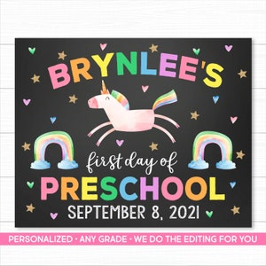 First Day of School Sign, Unicorn First Day of School Sign, Girl First ...
