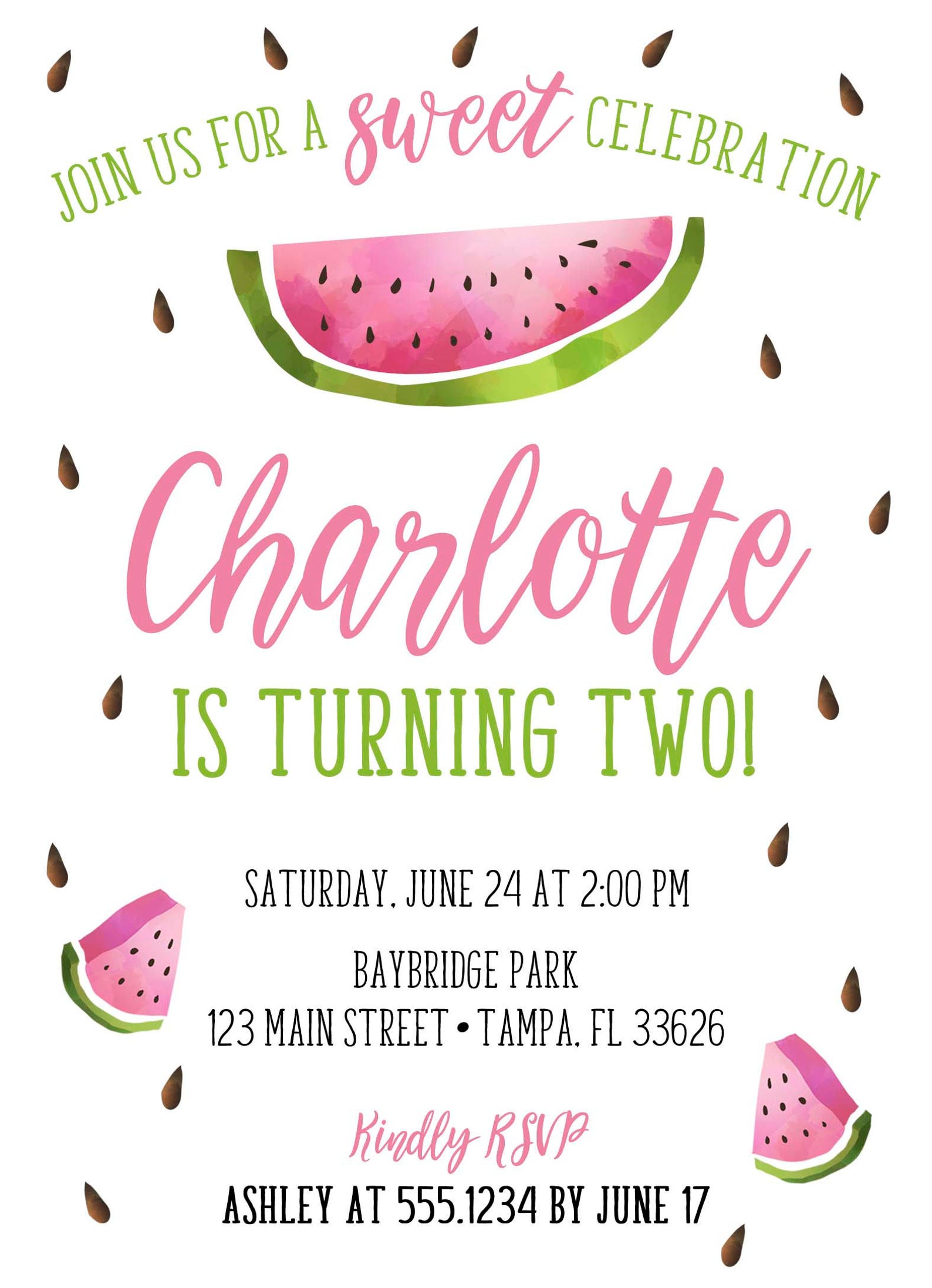 Watermelon Birthday Invitation Watermelon Invitation | Etsy