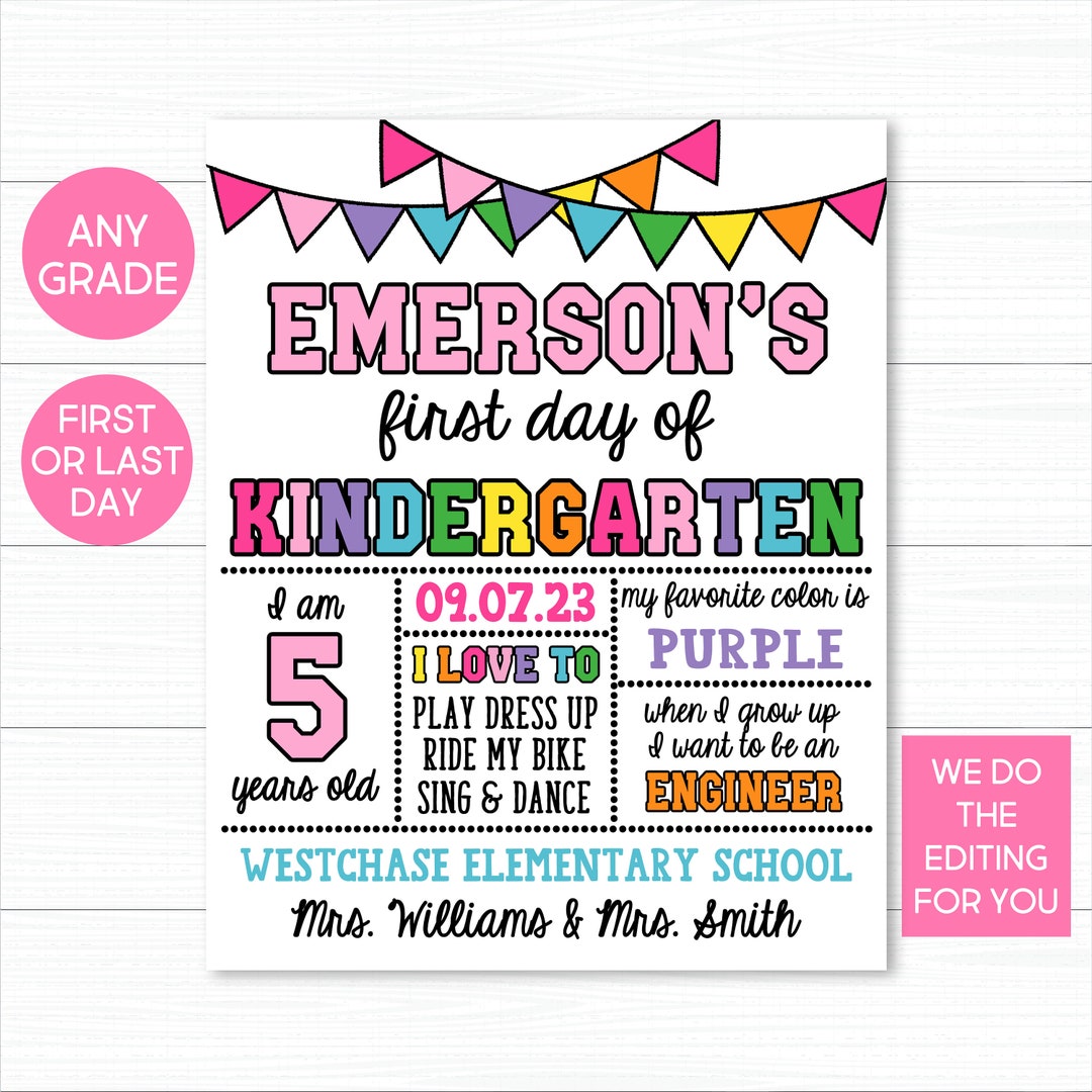 Girl's First Day of School Sign: Rainbow Chalkboard (PRINTABLE) - Etsy