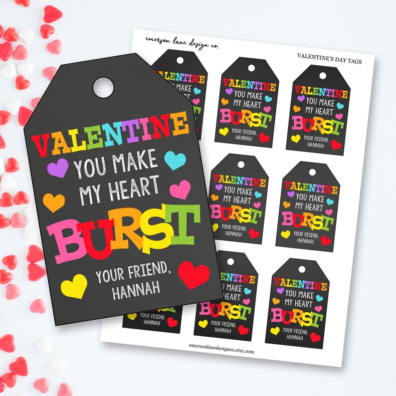 Colorful Valentine's Day Tag, Heart Burst Valentine Tag, Rainbow ...