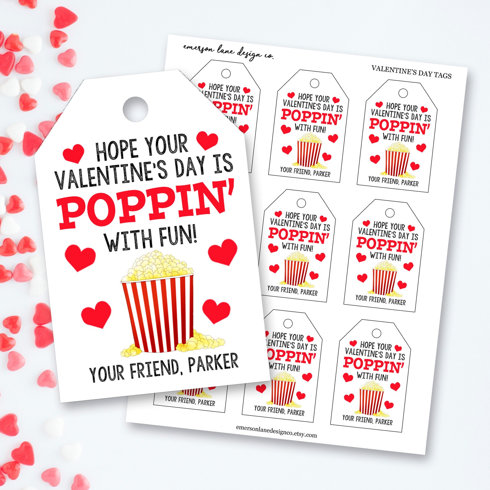 Popcorn Valentine's Day Tag Popcorn Valentine's Tag - Etsy