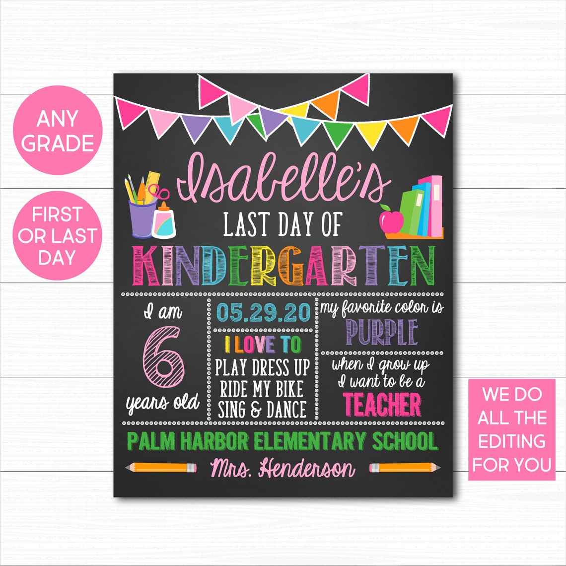 Last Day Of School Sign PRINTABLE Girl Last Day of School | Etsy