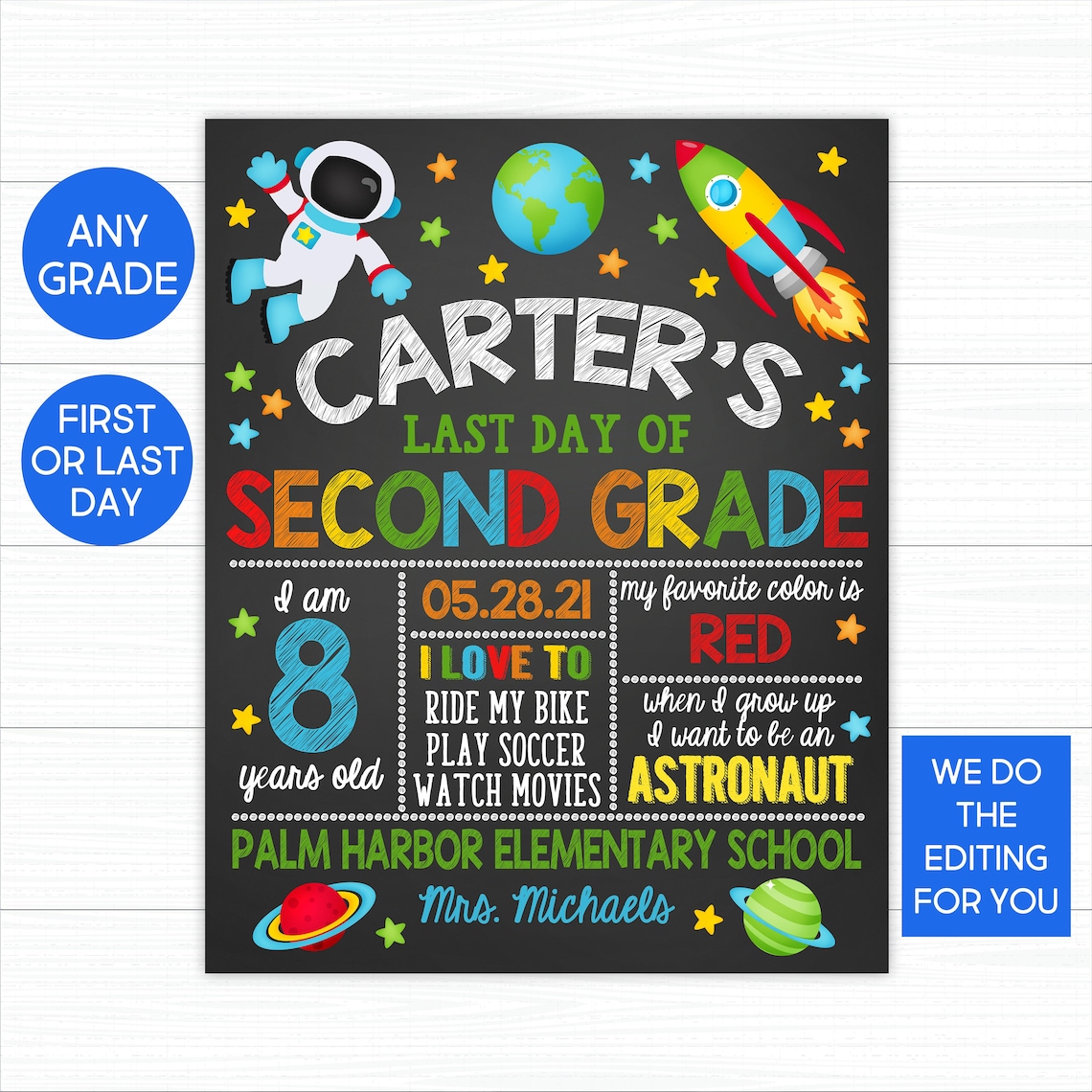 Last Day of School Sign PRINTABLE Astronaut Last Day of - Etsy