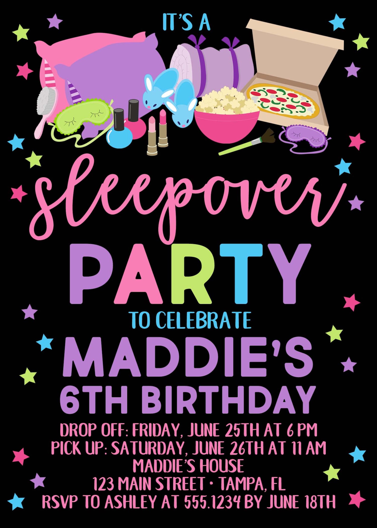 Sleepover Birthday Invitation Sleepover Birthday Party - Etsy