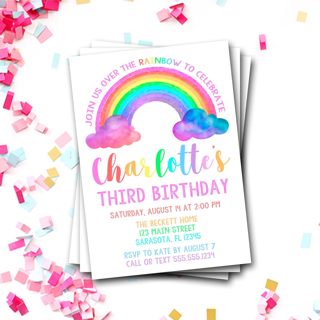Rainbow Birthday Invitation, Rainbow Invitation, Rainbow of Fun, Over ...