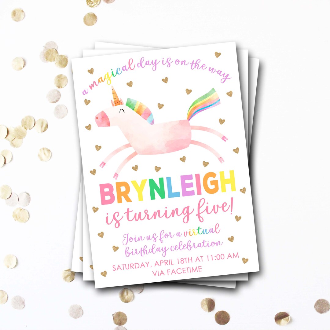 Virtual Birthday Party Invitation, Unicorn Birthday Invitation, Virtual ...