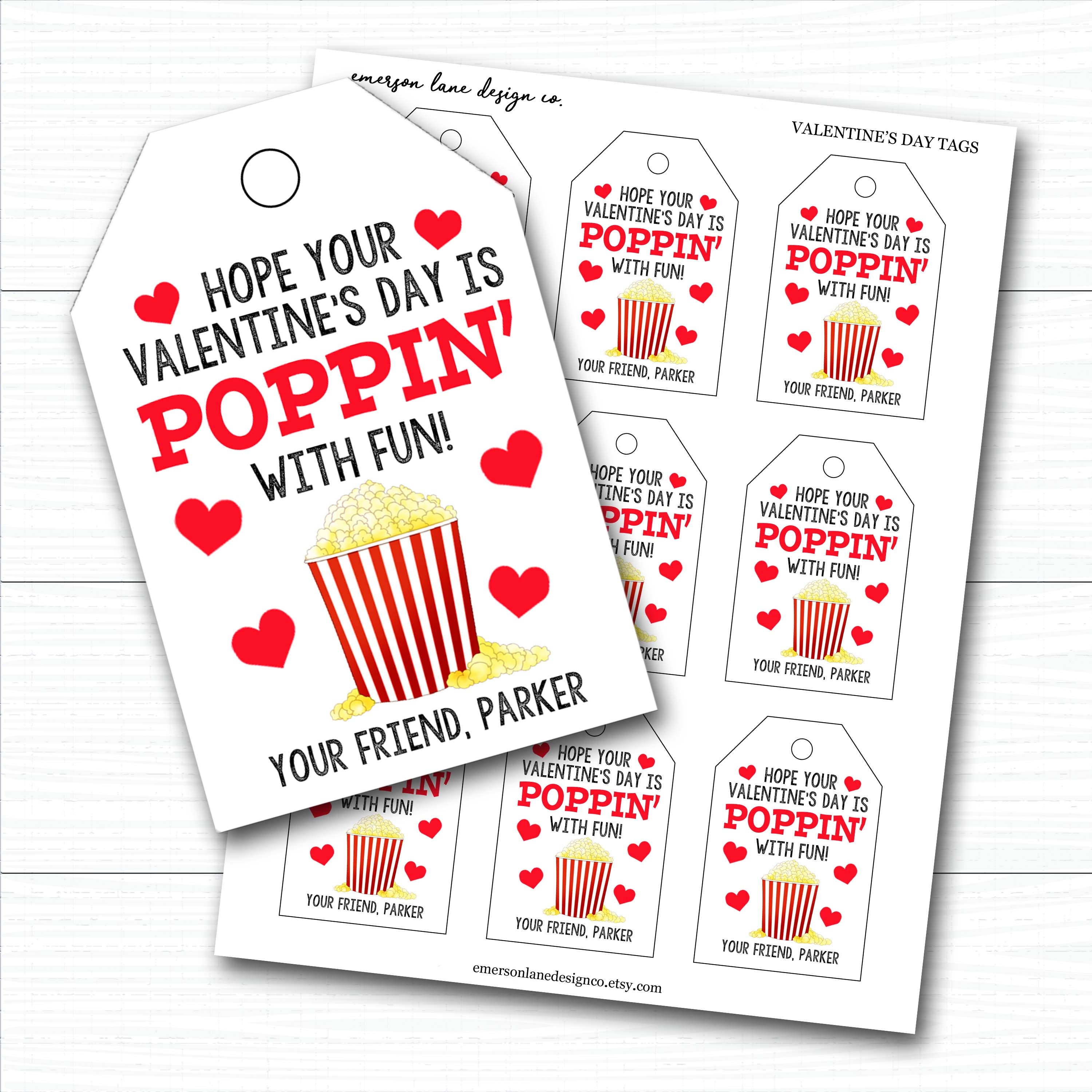 Popcorn Valentine's Day Tag Popcorn Valentine's Tag | Etsy