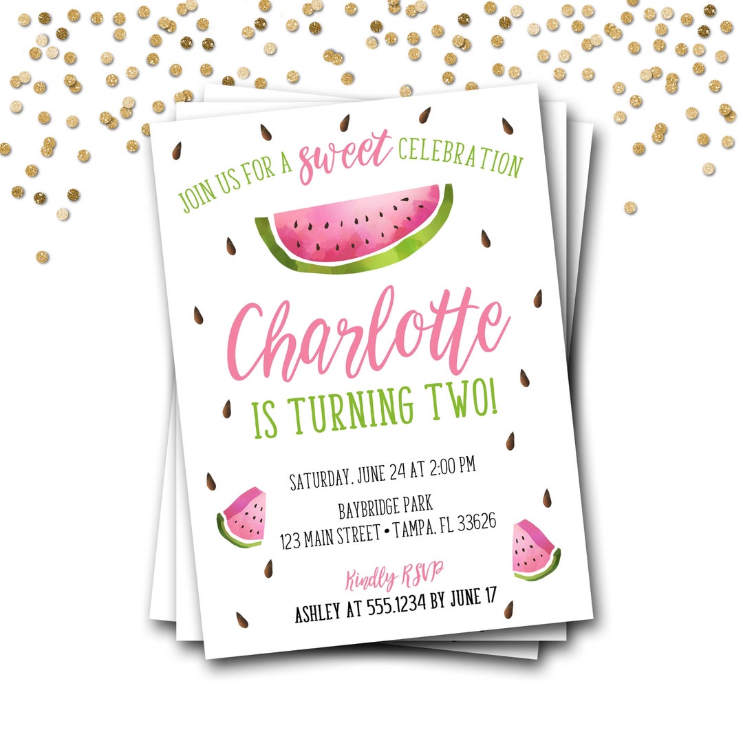 Watermelon Birthday Invitation, Watermelon Invitation, Watermelon ...