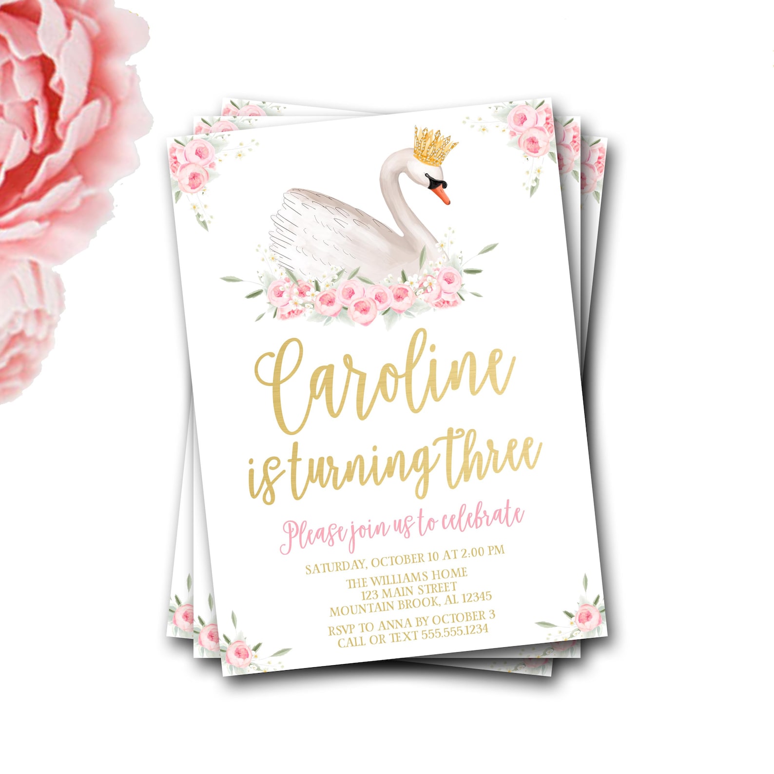 Swan Birthday Invitation Swan Princess Birthday Invitation | Etsy
