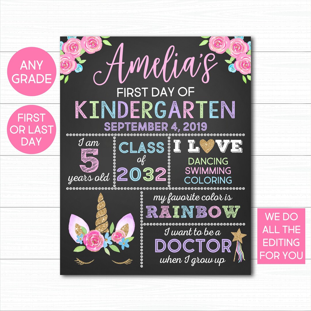 Unicorn First Day of School Sign, Girl First Day of School Sign, Back ...