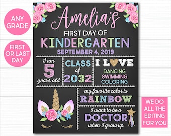 Unicorn First Day of School Sign 1st Day of School Chalkboard Sign Back ...