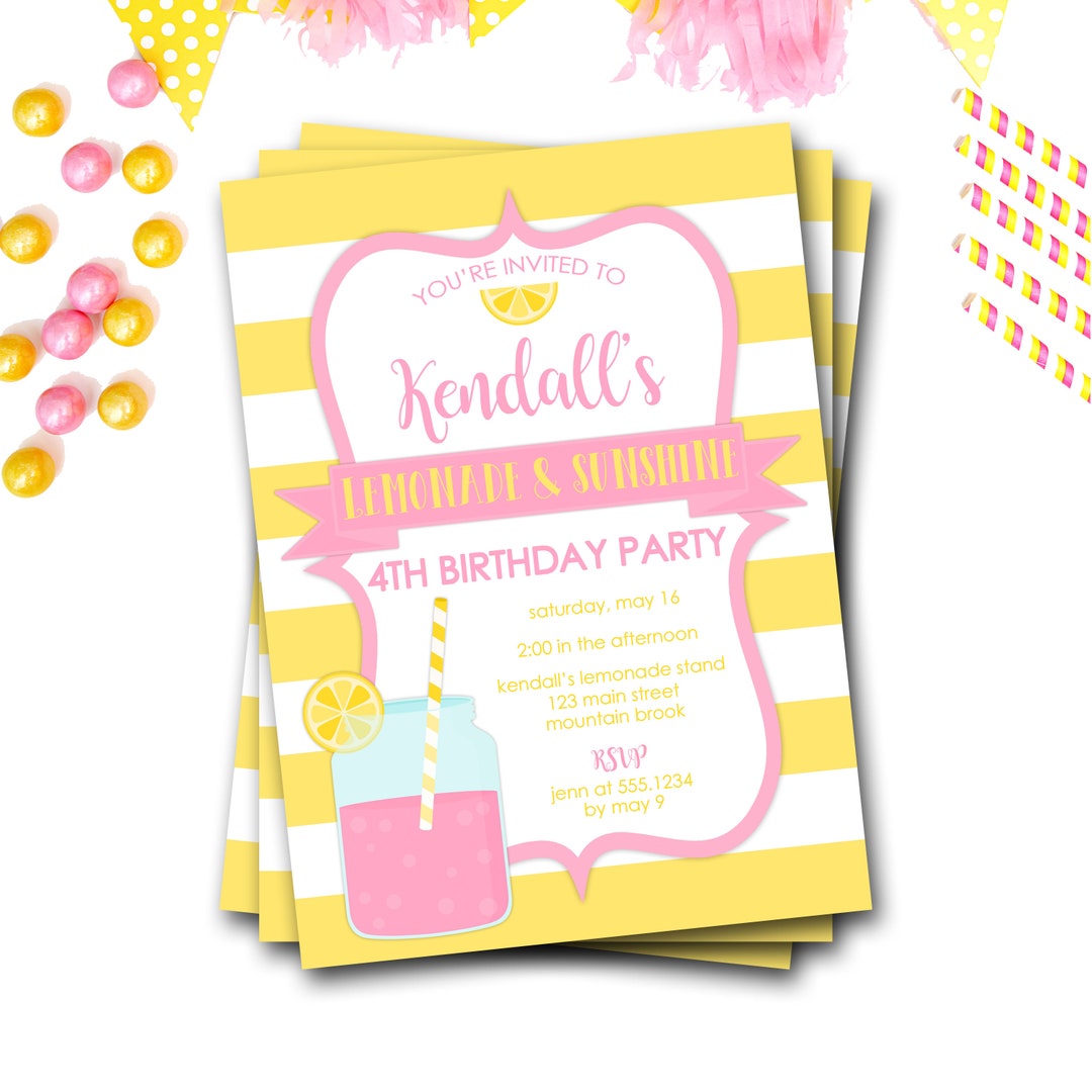 Lemonade Birthday Invitation, Pink Lemonade Birthday Invitation, Summer ...