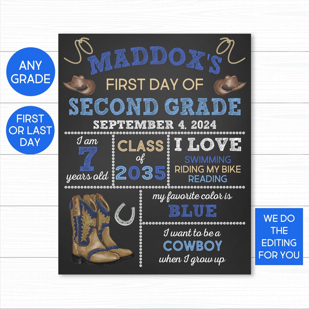 First Day of School Sign, Cowboy First Day of School Sign, First Day of ...