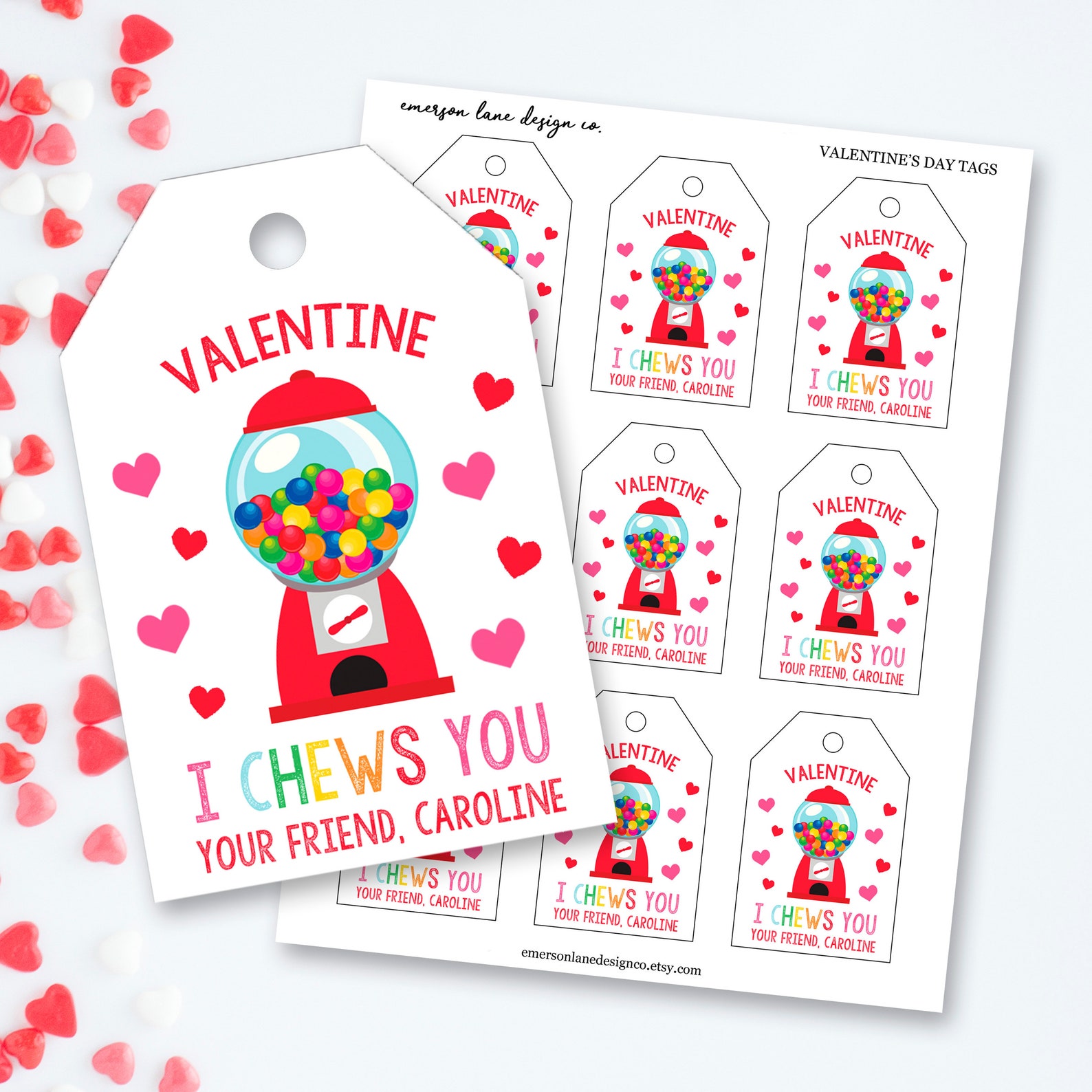 Gumball Valentine's Day Tag Candy Valentine's Tag - Etsy