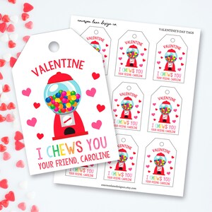 Gumball Valentine's Day Tag, Candy Valentine's Tag, Gumball Tags, I ...