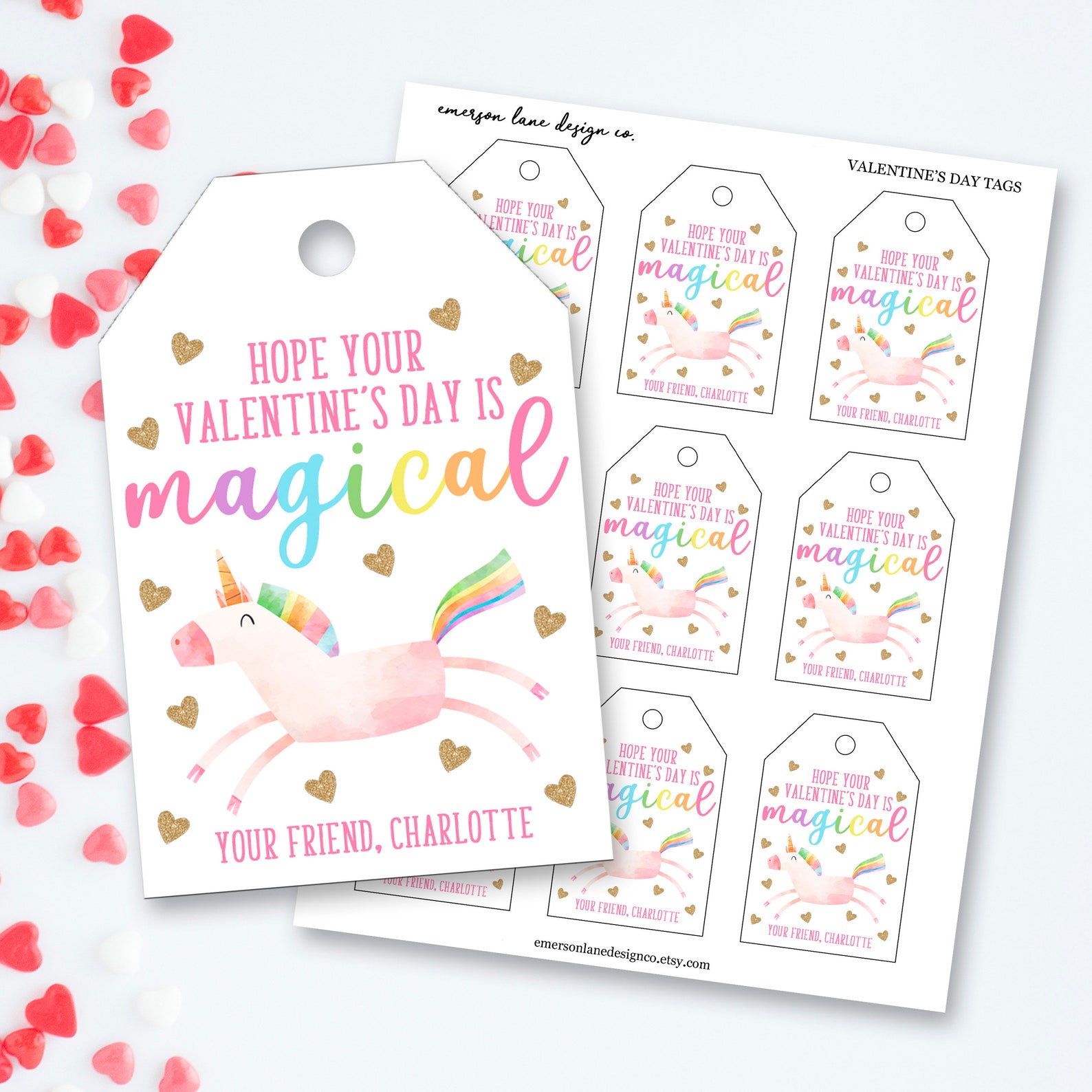 Unicorn Valentine's Day Tag, Unicorn Valentine's Tag, Rainbow Valentine ...