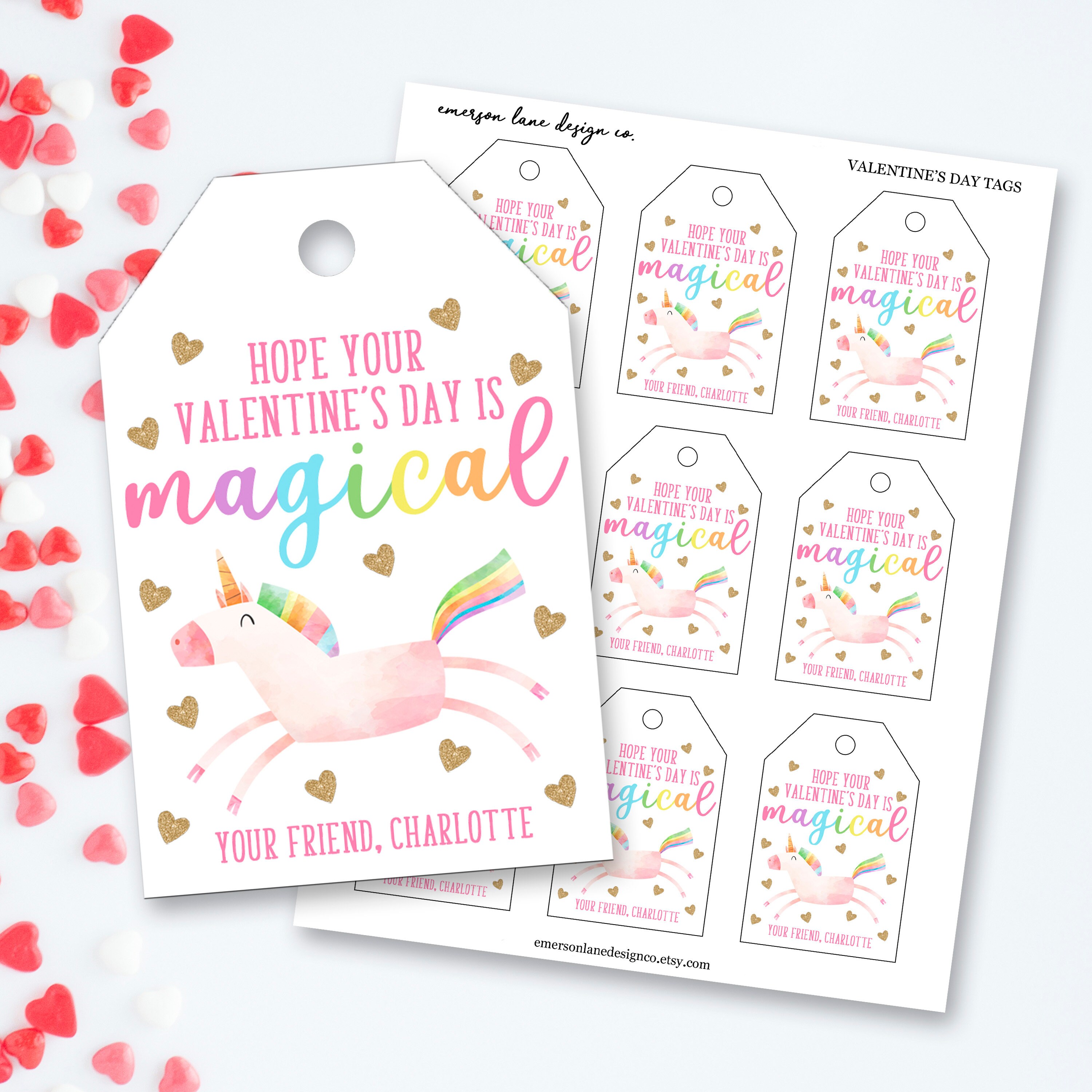 Unicorn Valentine's Day Tag Unicorn Valentine's Tag - Etsy