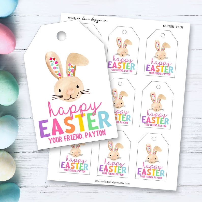 Easter Tags, Printable Easter Tags, Easter Bunny Tags, Rainbow Bunny ...