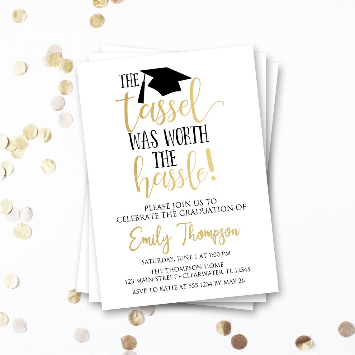 Graduation Invitation, the Tassel Was Worth the Hassle, Black and Gold ...