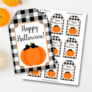Halloween Tags, Halloween Treat Tags, Buffalo Plaid Halloween Tags ...