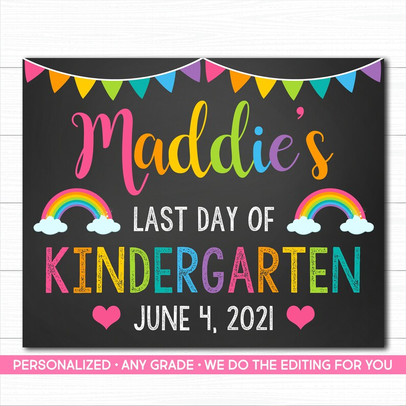 Last Day of School Sign PRINTABLE Rainbow Last Day of School | Etsy
