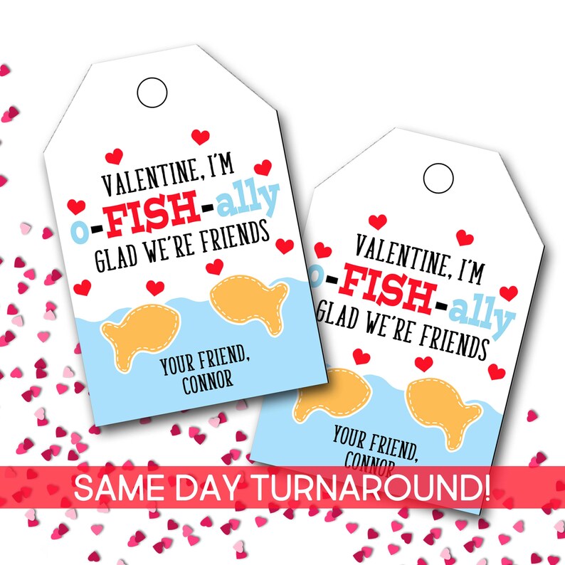 Fish Valentine's Day Tag Goldfish Valentine's Tag | Etsy